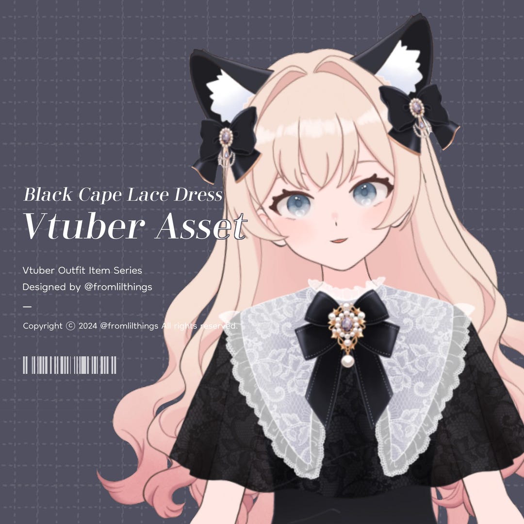 Vtuber Asset : Rigged Black Cape Lace Dress, Live2d Asset, Vtuber Item ...