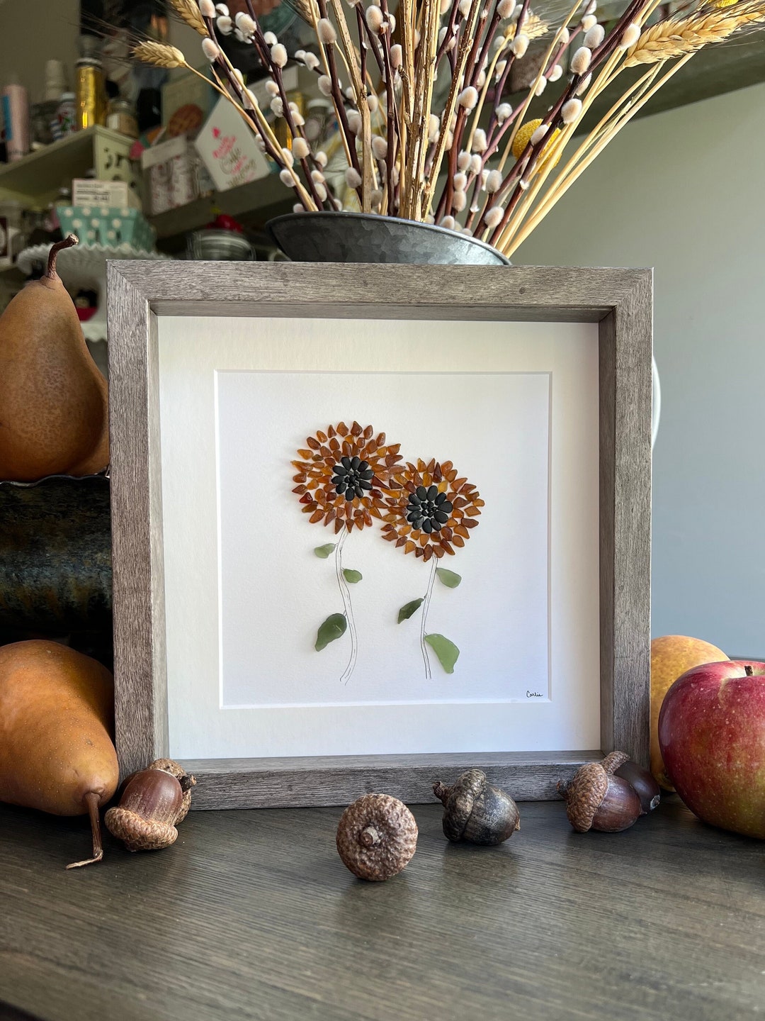 Sunflowers - Beach, Sea Glass, Collage, , Pebble Art, Shellage, Fall - Etsy