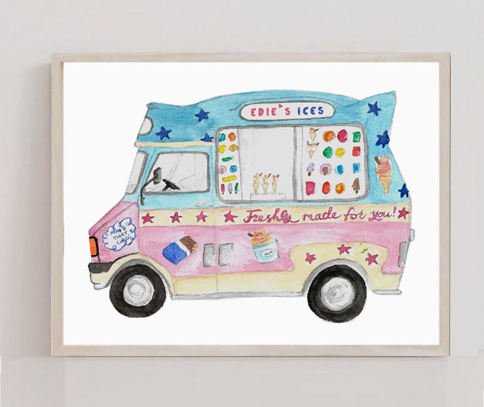 Personalised Retro Ice Cream Van Print, Original Watercolour Design ...