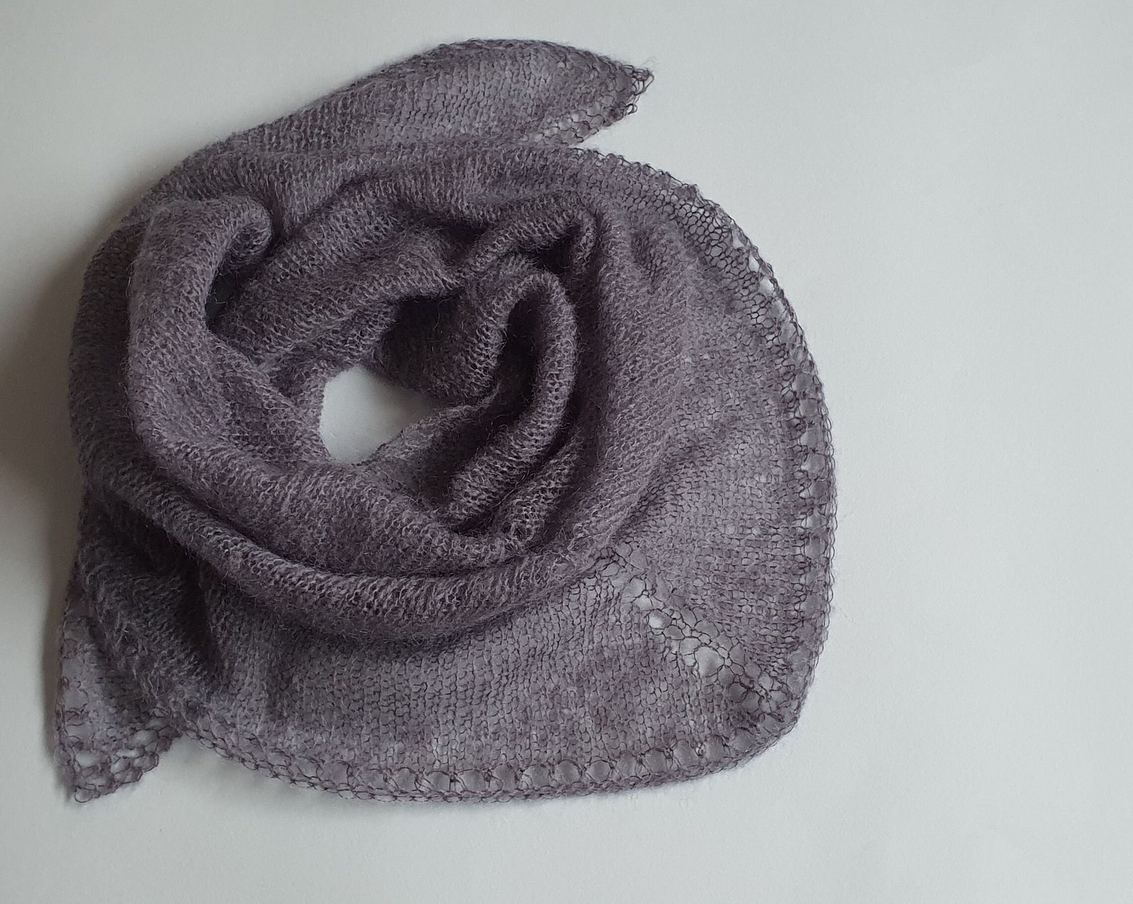 Knitted Mohair Shawl. Triangle Shawl Dark Gray. Mohair Shawl Gift for ...