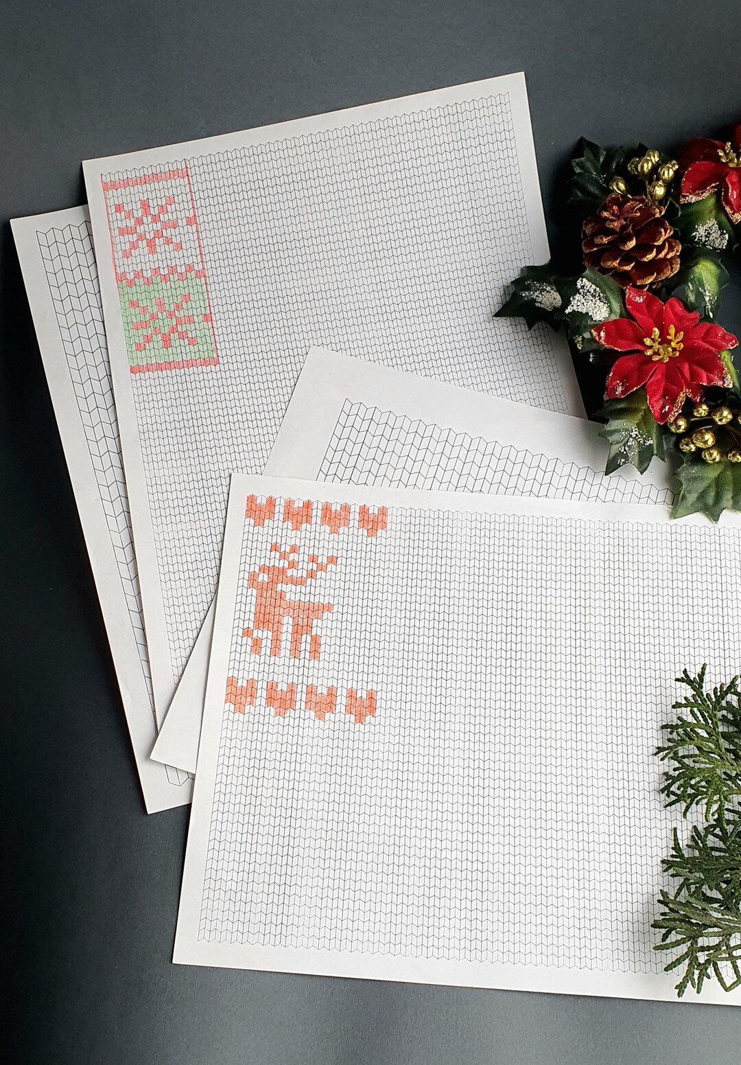 Graph Paper for Knitter in PDF, Set 4-in-1 Jacquard Design + Gift Tags ...
