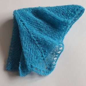 Mohair Mini Shawl Turquoise, Triangle Scarf, Hand Knitted Kerchief ...