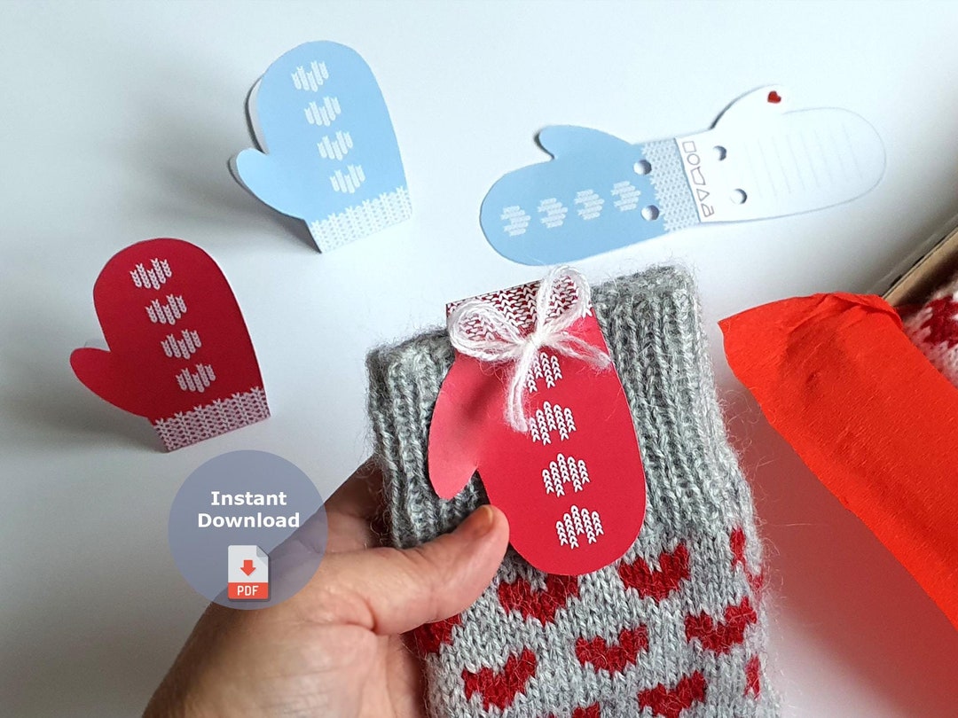 Printable Mitten Gift Tags for Knitters, Festive Christmas Gift Labels ...