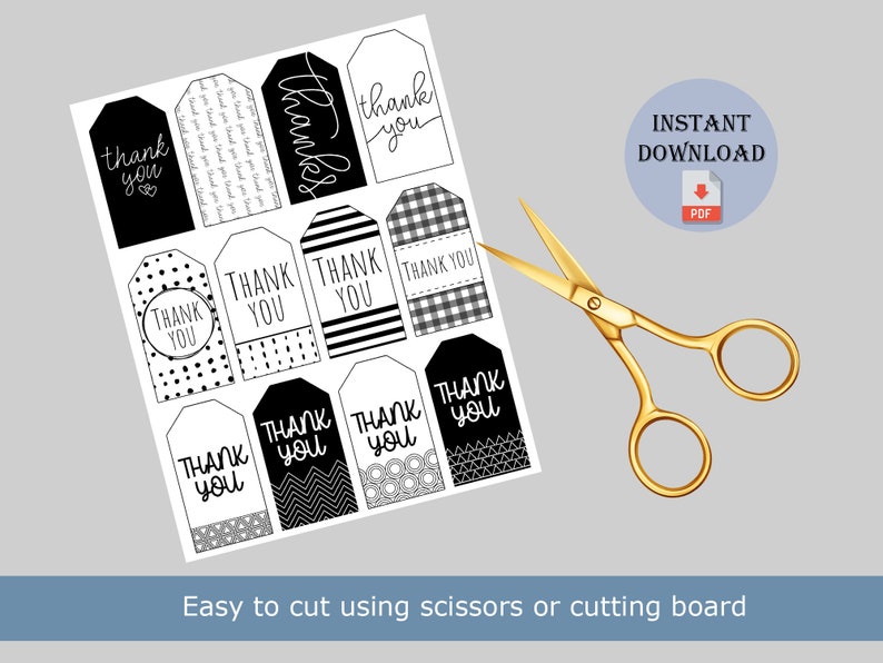 Printable Gift Tags. Thank You Tag. Black and White Favor Tags - Etsy