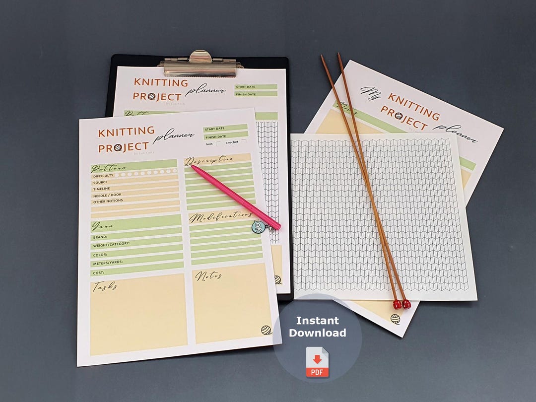 Knitting Project Planner PDF | Printable Knitting Journal 4-in-1 | Knit ...