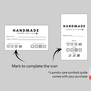 PRINTABLE Tags for Handmade Items With Care Instructions. - Etsy