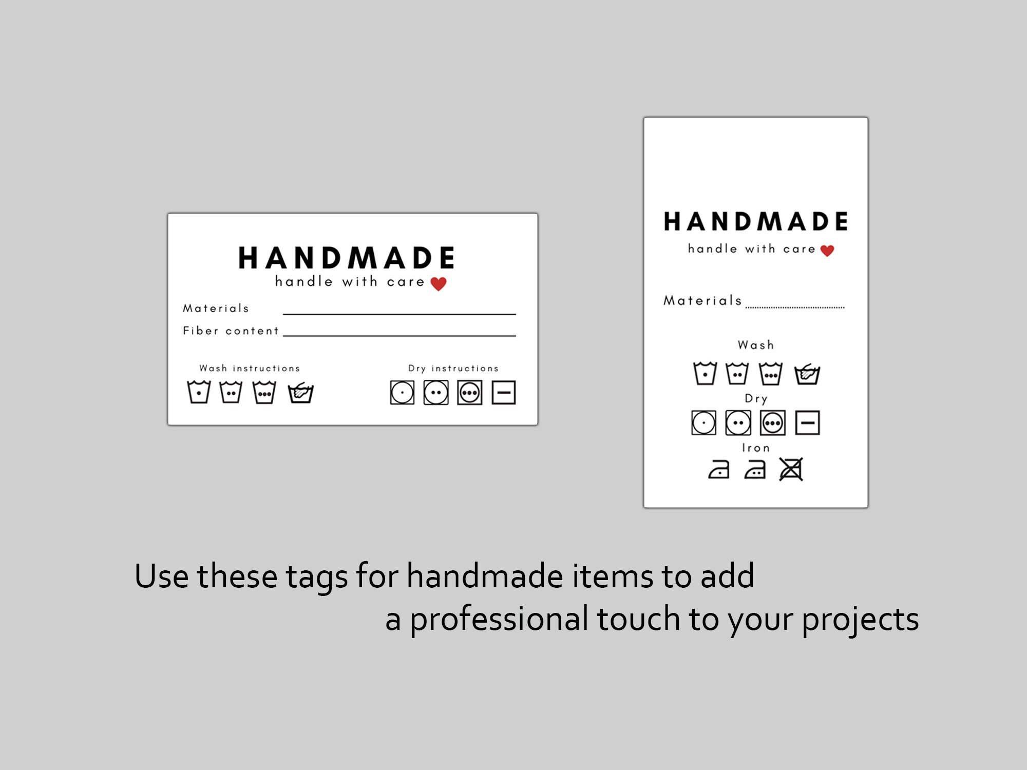 PRINTABLE Tags for Handmade Items With Care Instructions. - Etsy