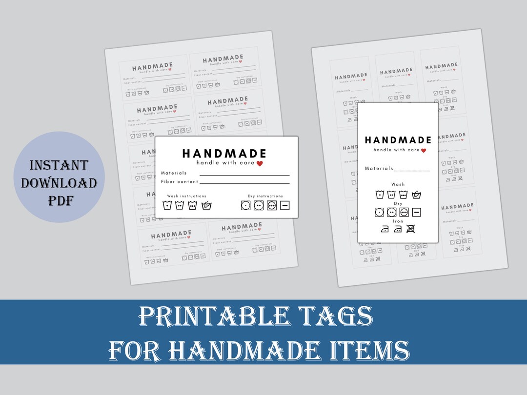 PRINTABLE Tags for Handmade Items With Care Instructions. - Etsy