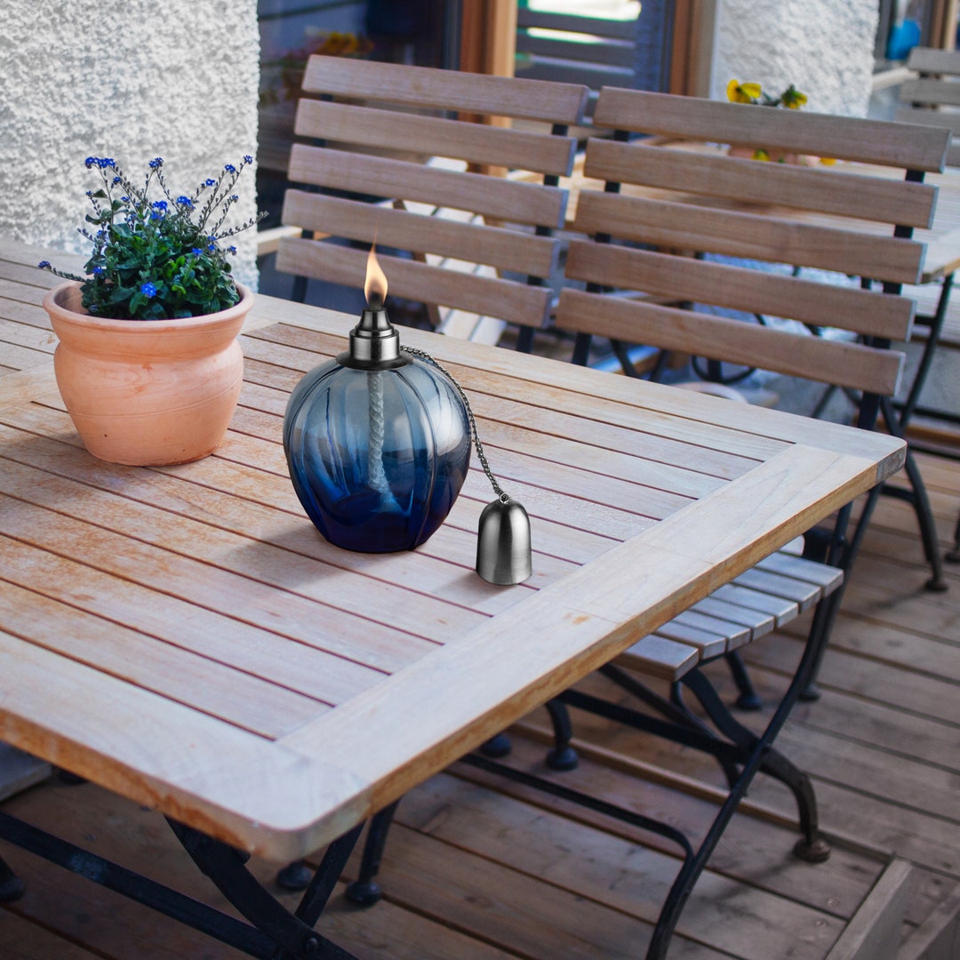 H Potter Outdoor Deck Torch Blue Tinted Glass Garden Patio Table Top ...