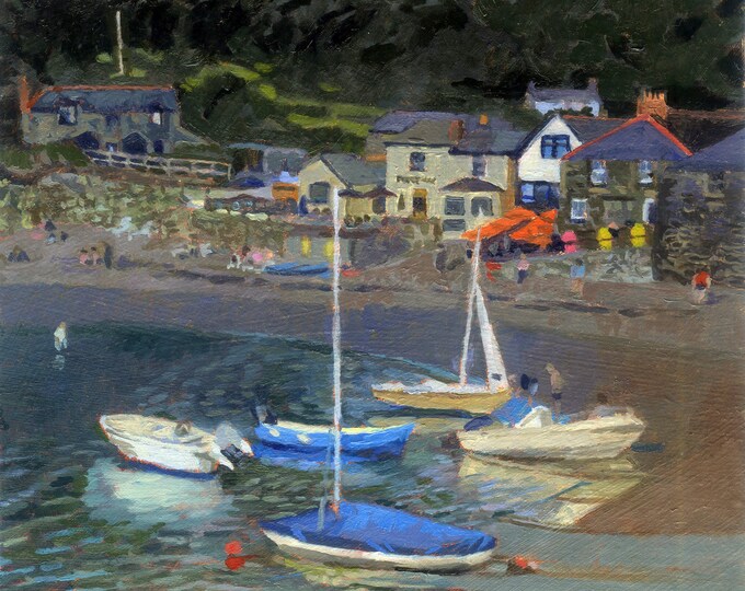 Original Oil Painting of Cornish Beach, Beach Scene, Polkerris ...