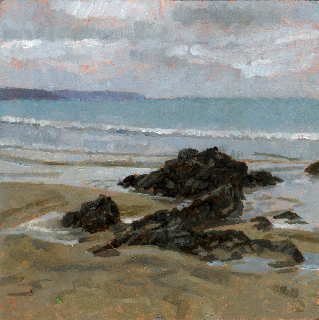 Original Oil Painting of Cornish Beach, Seascape, Pentewan Beach ...