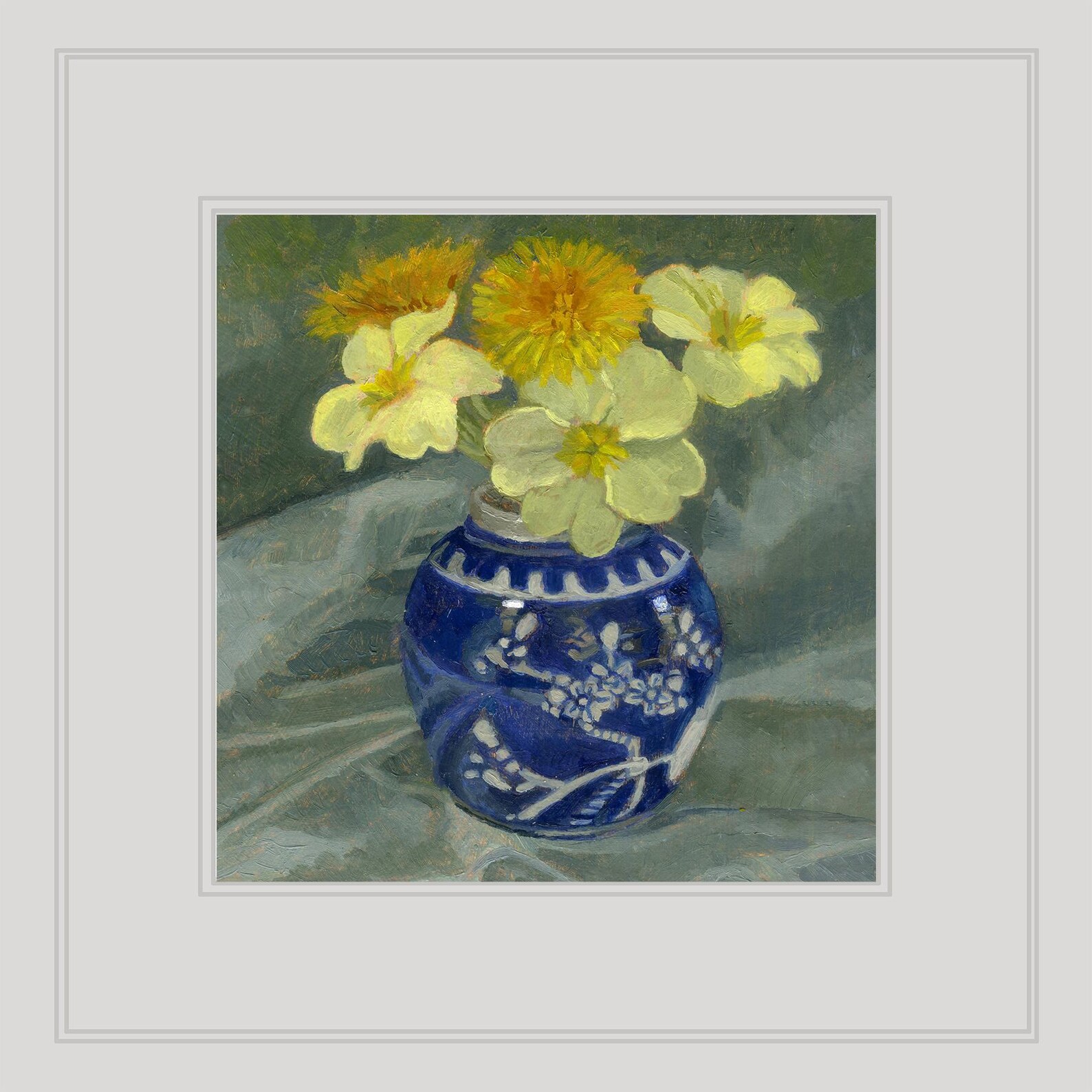 Original Oil Painting of Primroses in Chinese-style Vase, Flower ...