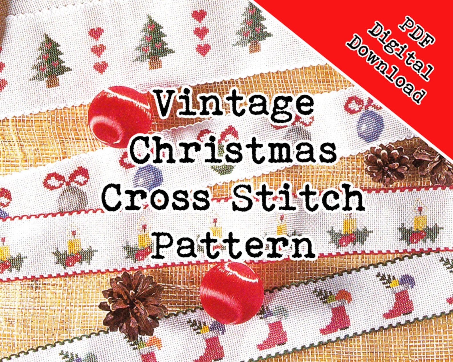 Christmas Cross Stitch Pattern, Vintage Embroidery Pattern, Holiday ...