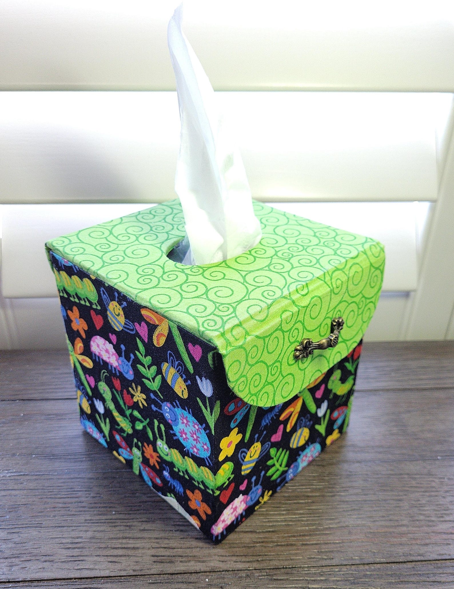 Fabric Covered Tissue Box Holder, Kid's Bedroom Decor, Neon Green and ...