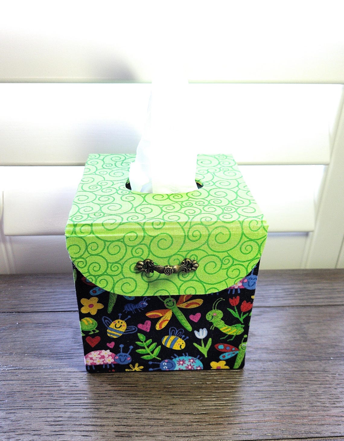 Fabric Covered Tissue Box Holder, Kid's Bedroom Decor, Neon Green and ...
