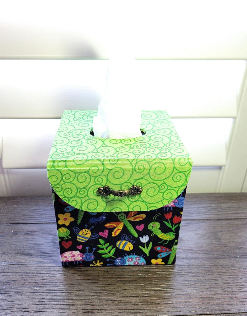 Fabric Covered Tissue Box Holder, Kid's Bedroom Decor, Neon Green and ...