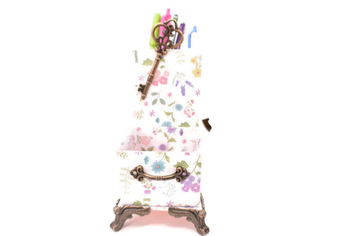 Spring Flowers Bouquet Desktop Organizer for Pens and Clips W/antique ...