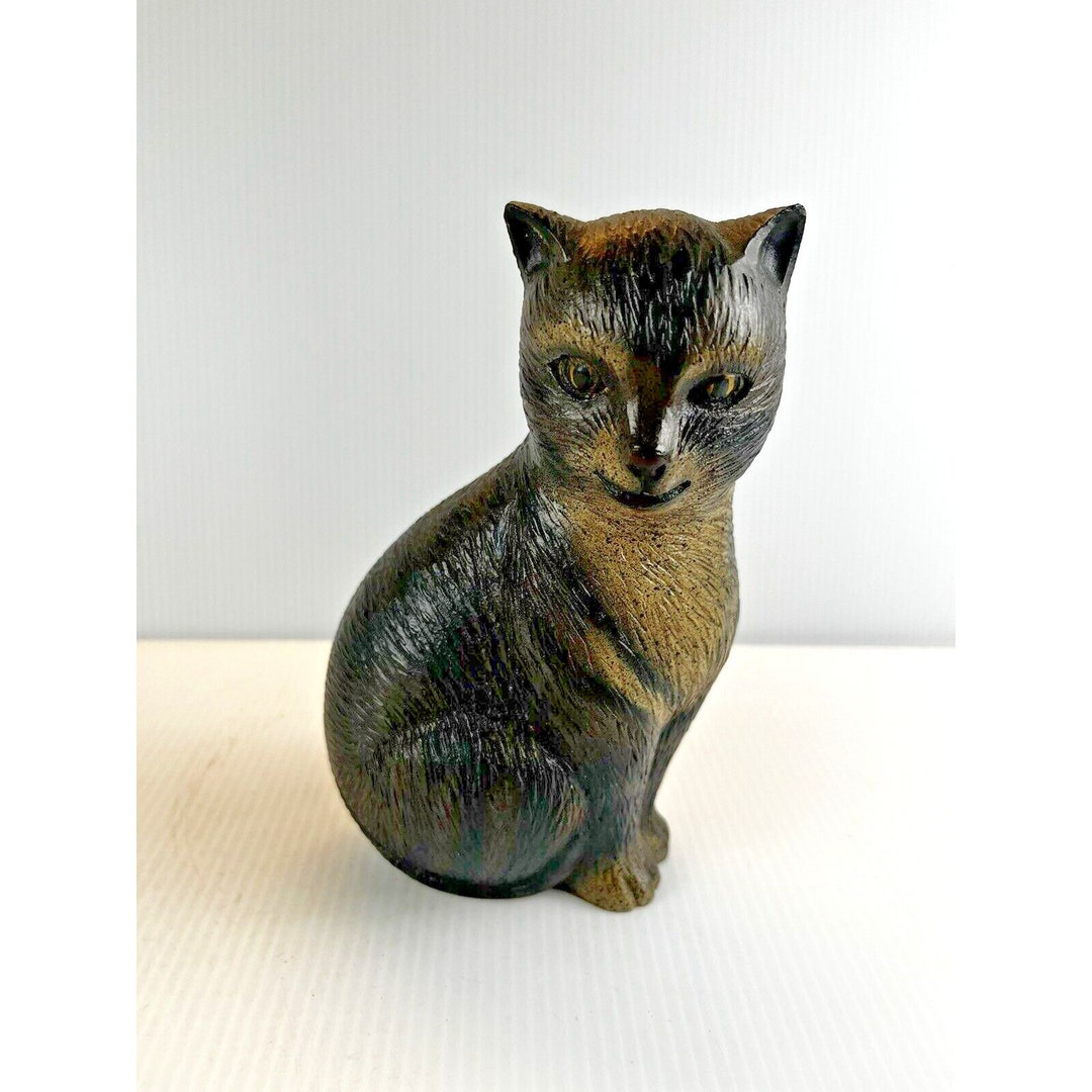 Rustic Primitive Tabby Cat Statue – Folklore Collection 7” Wood ...