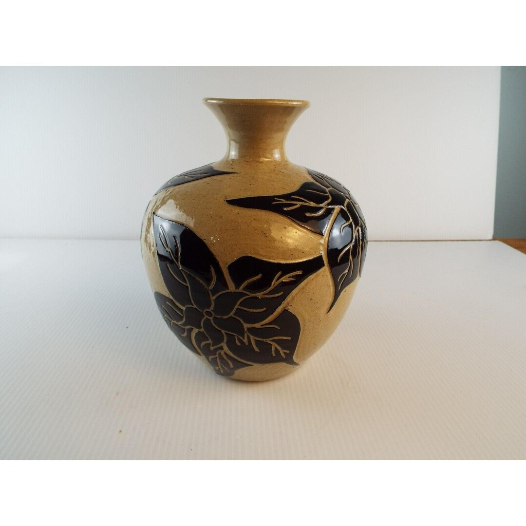 Studio Art Pottery Vase Raven Pottery Seagrove NC Leaf Pattern Artist ...