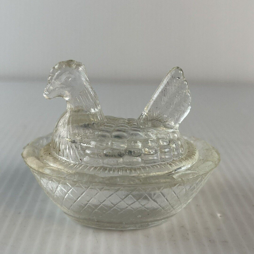 Vintage Depression Glass MINI Hen on Nest Salt Cellar Dish Clear - Etsy