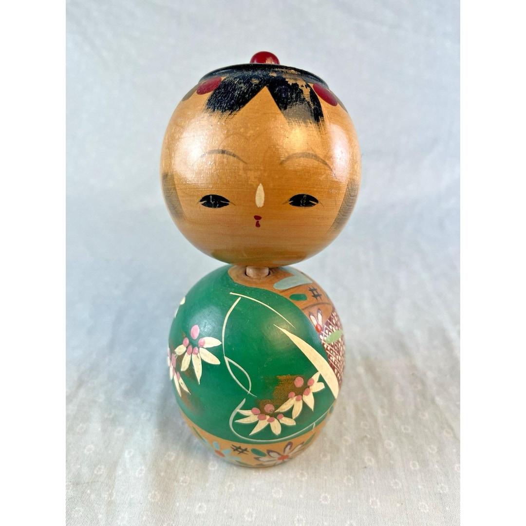 Vtg Japanese Wooden Bobble Head Nodder Kokeshi Doll 5.5” T - Rare ...