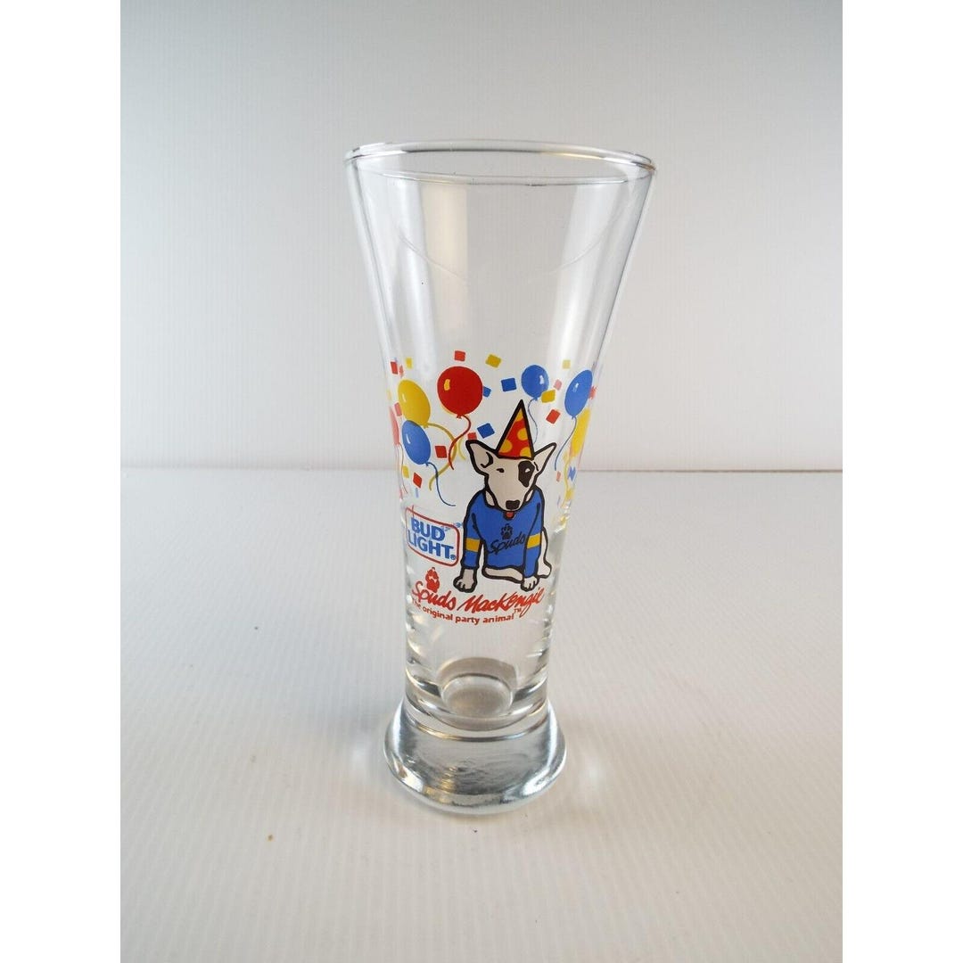 Vintage 1987 Spuds Mackenzie Bud Light Beer Party Animal 7” Tall Glass ...