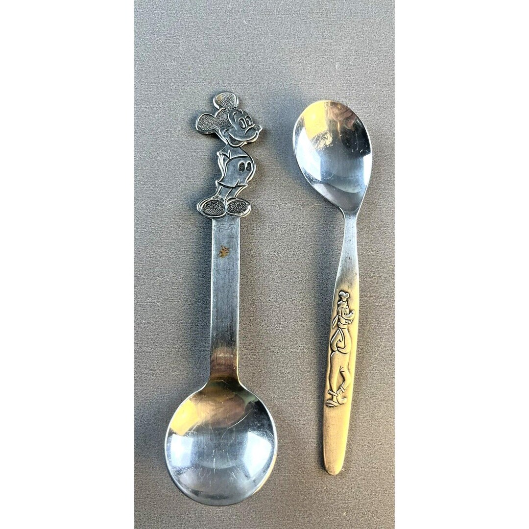 Vintage WALT DISNEY Stainless by Bonny Baby Feeding Spoons Goofy Mickey ...