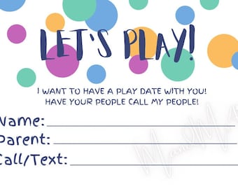 Playdate Kids Business Card, Play Date Calling Card, Let's Play Contact ...