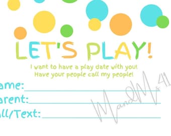 Playdate Kids Business Card, Play Date Calling Card, Let's Play Contact ...
