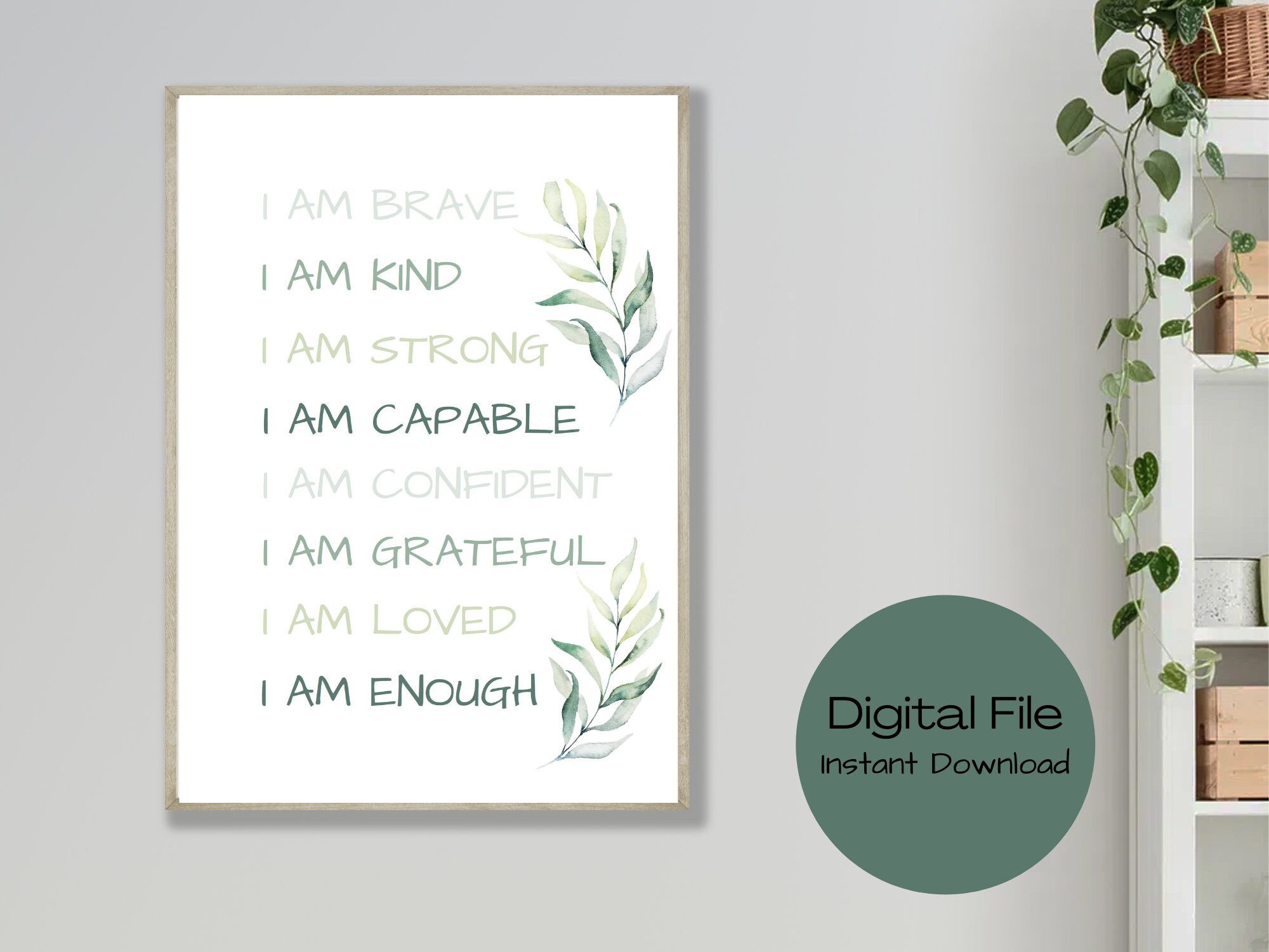 Eucalyptus Positive Affirmations Wall Art Digital File | Etsy