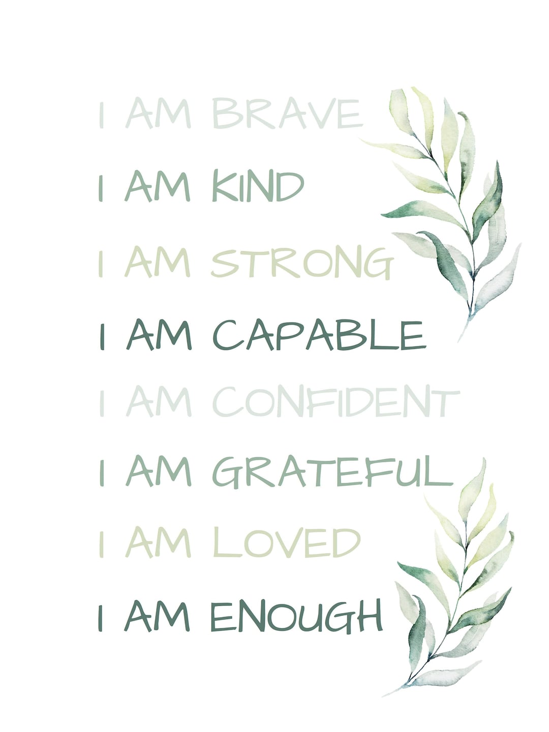 Eucalyptus Positive Affirmations Wall Art - Digital File - Instant ...