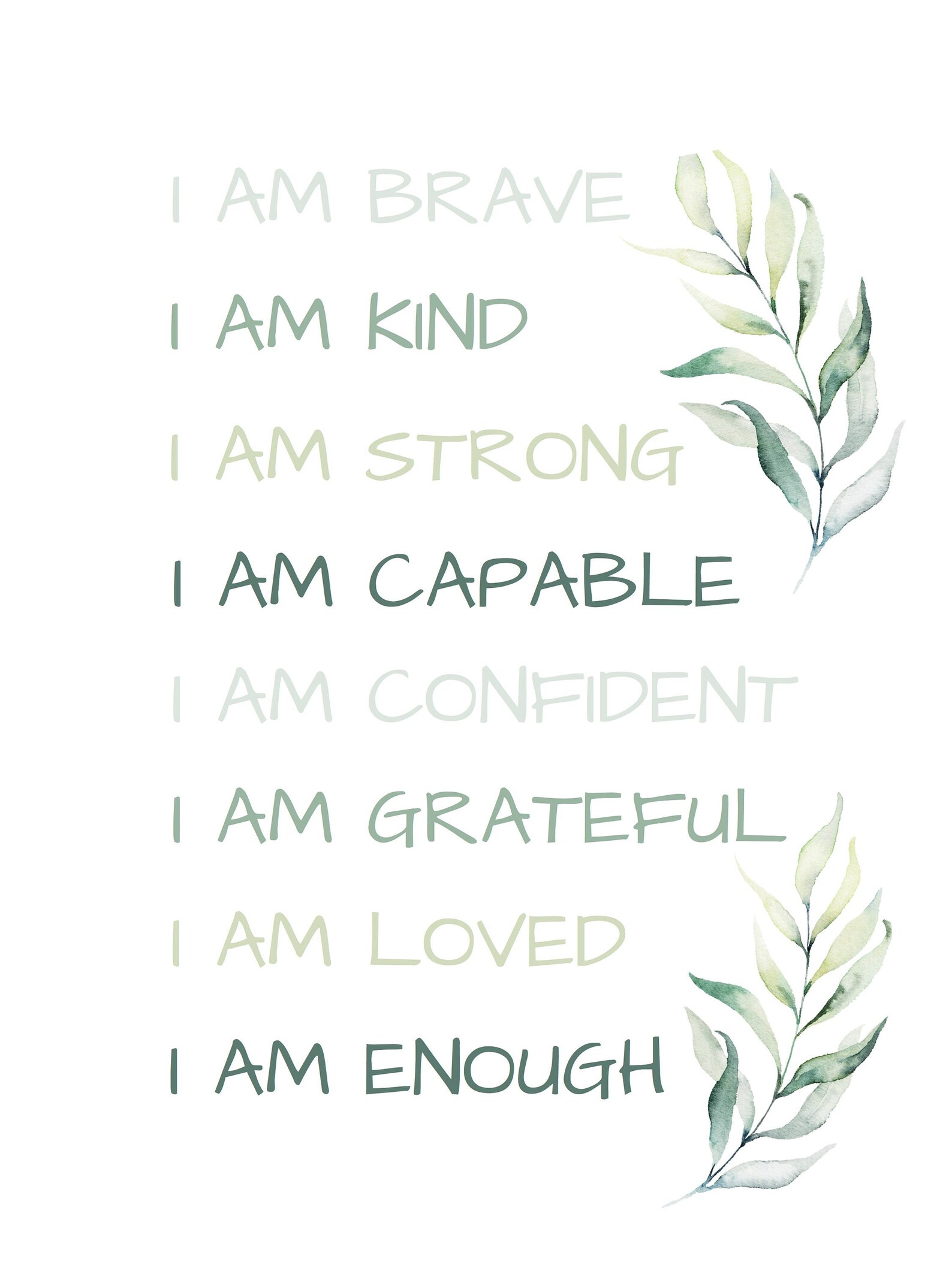 Eucalyptus Positive Affirmations Wall Art - Digital File - Instant ...