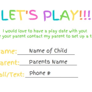 Play Date Cards for Kids - Digital File - Etsy