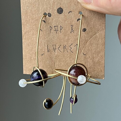 Saturn Earrings Sterling Silver And Copper Earrings Planet Etsy