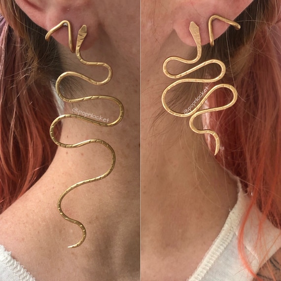 Asymmetrical Snake Statement Stud Earrings in Brass Copper or | Etsy