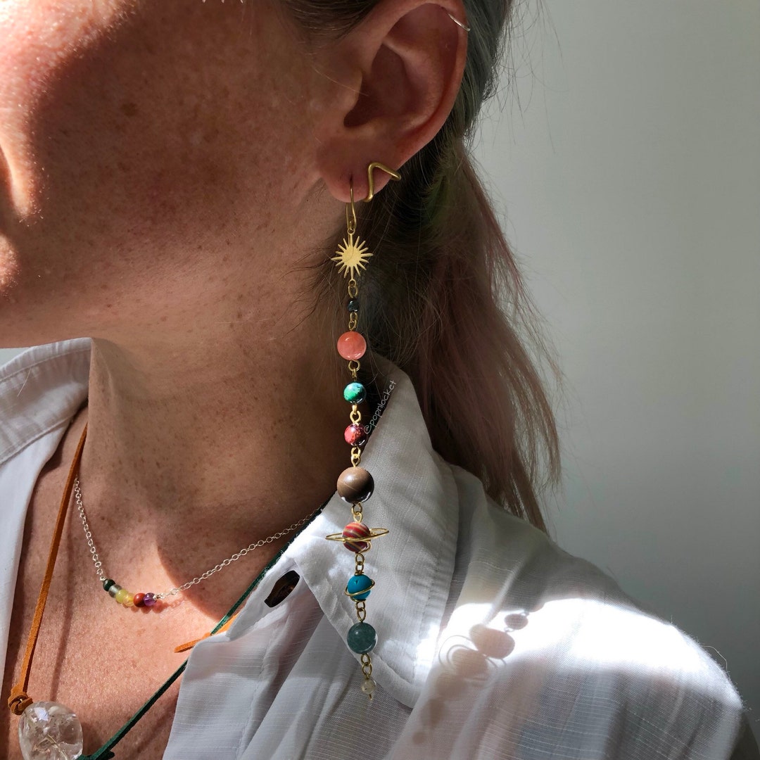 Solar System Crystal Planet Dangle Earrings, Space Earrings - Etsy
