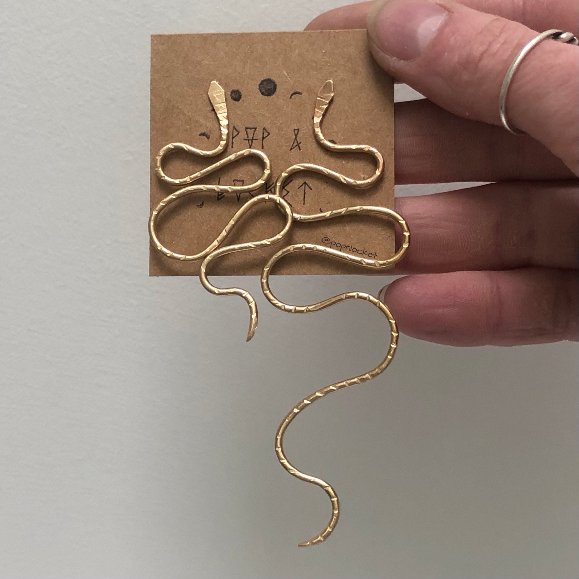 Asymmetrical snake statement stud earrings in brass copper or | Etsy