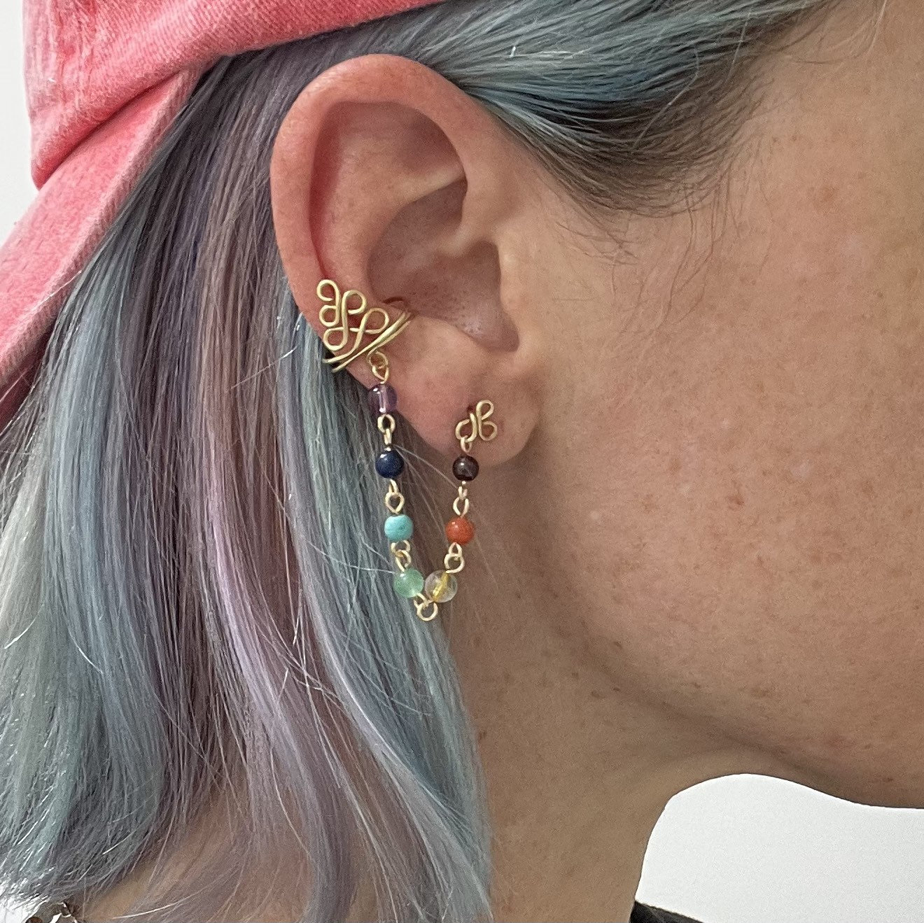 Rainbow Crystals Seven Chakra Clip on Unalome Ear Cuff Stud - Etsy