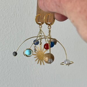 Crystal Planet Mobile Earrings: Brass Solar System Jewelry - Etsy
