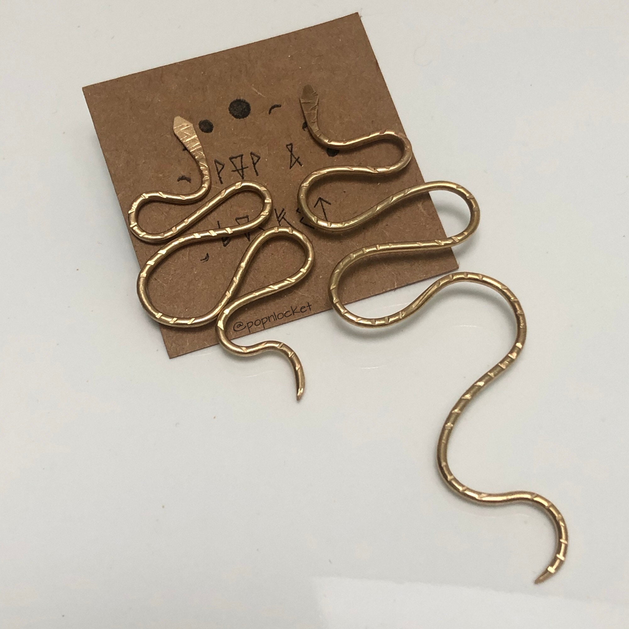 Asymmetrical snake statement stud earrings in brass copper or | Etsy