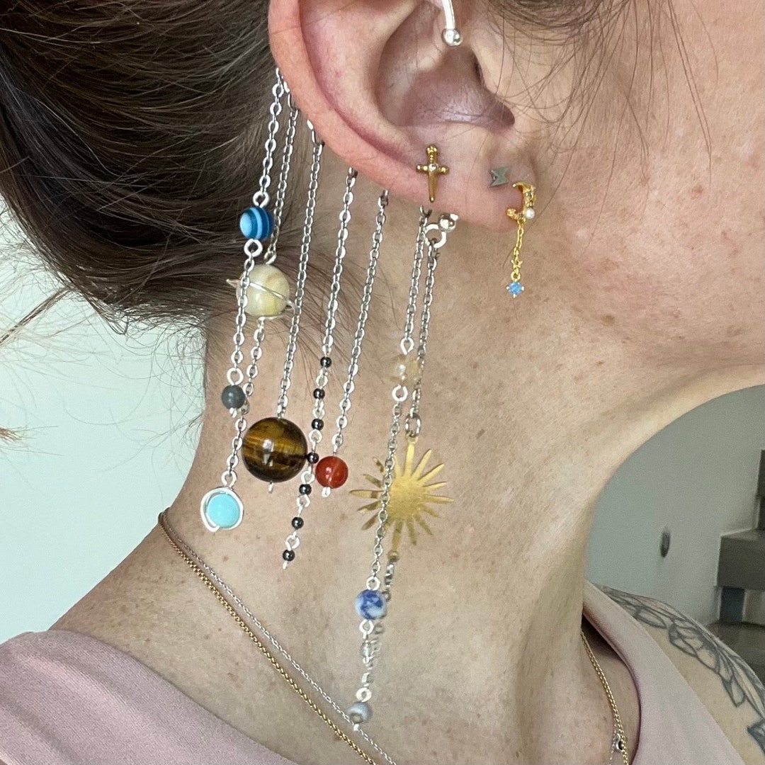 Solar System Ear Cuff in Sterling Silver Crystal Planets - Etsy