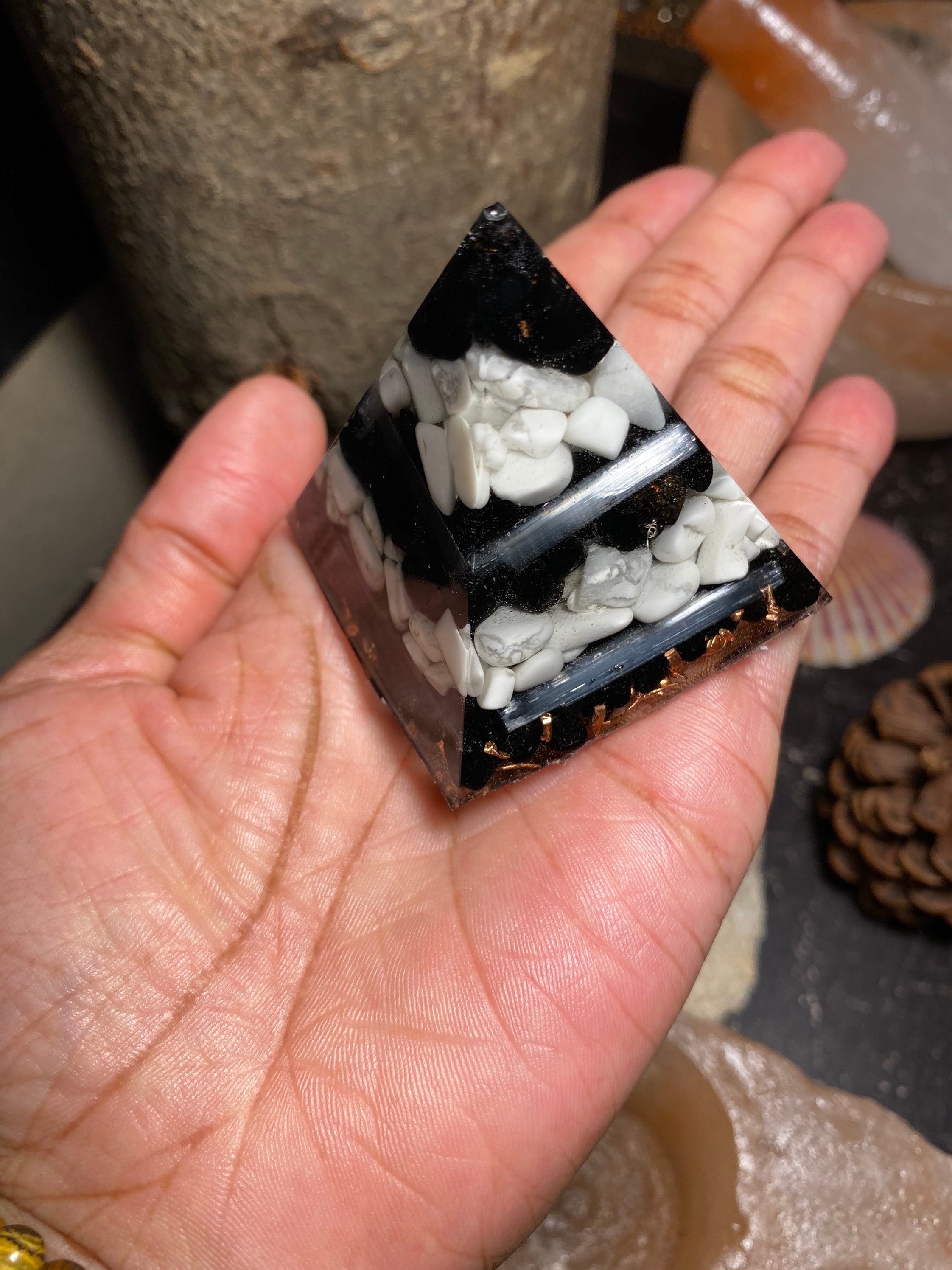 Yin Yang Talisman Pyramid - Black Tourmaline ~ Howlite ~ Selenite ...