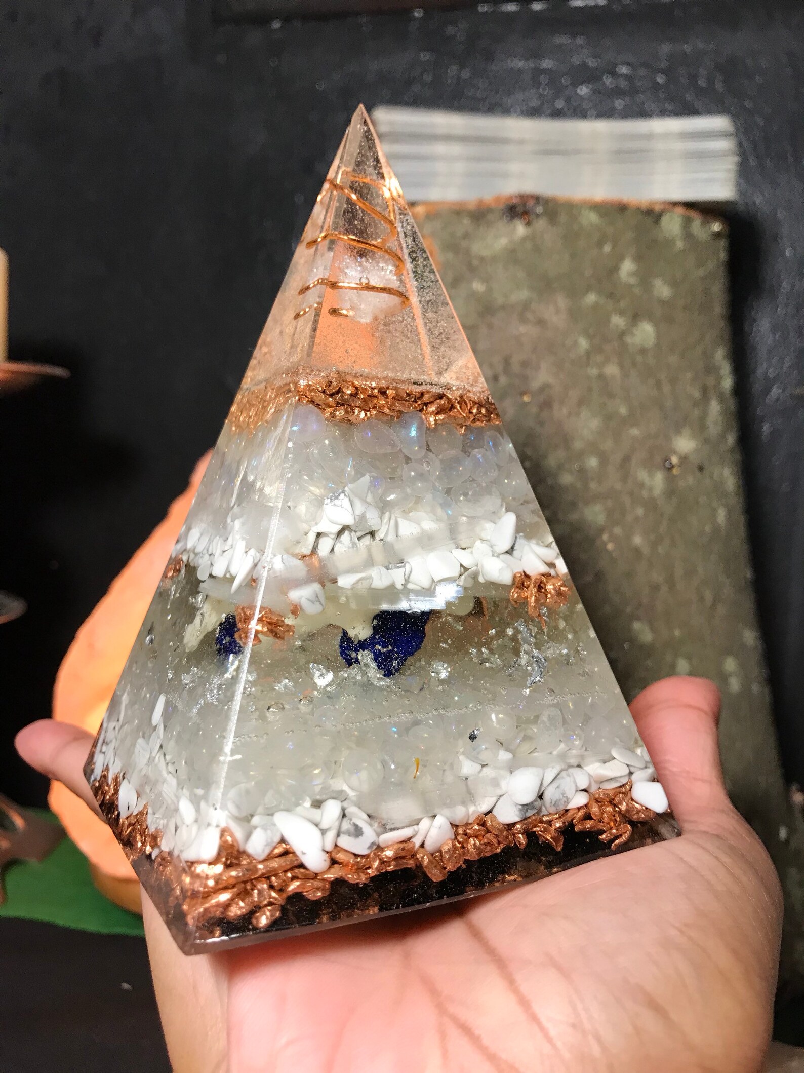 Stones of Heaven Orgone Pyramid ~ Azurite, Howlite, Selenite, Rainbow ...