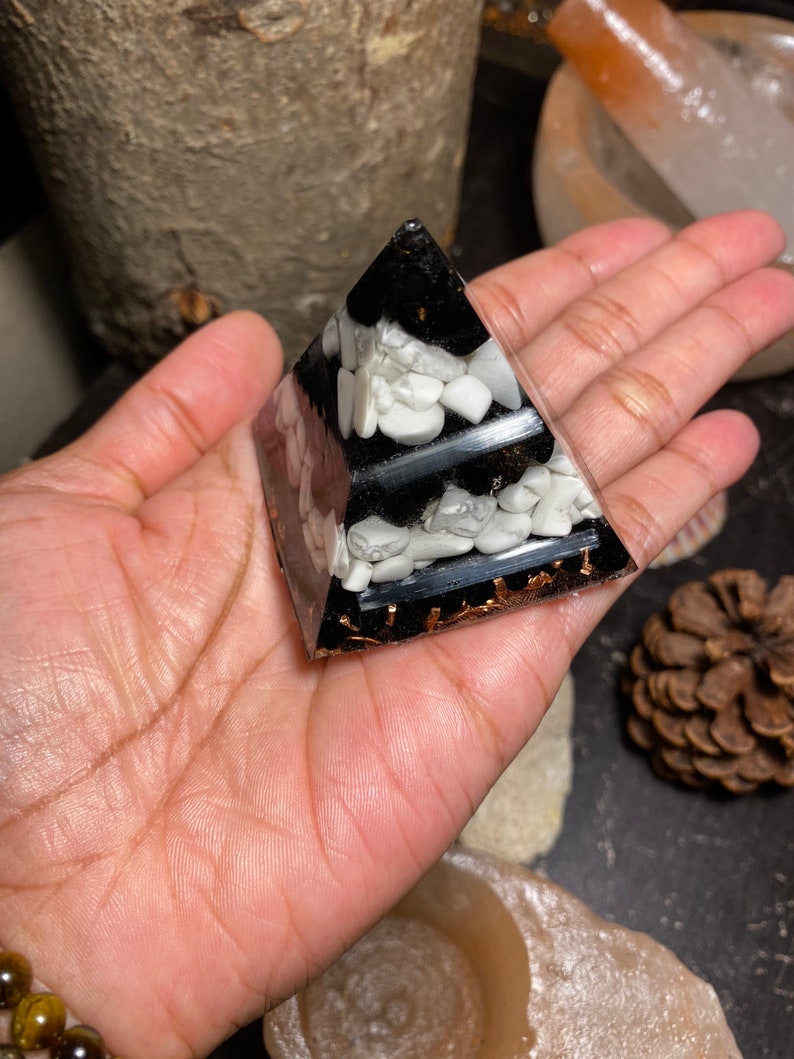 Yin Yang Talisman Pyramid - Black Tourmaline ~ Howlite ~ Selenite ...