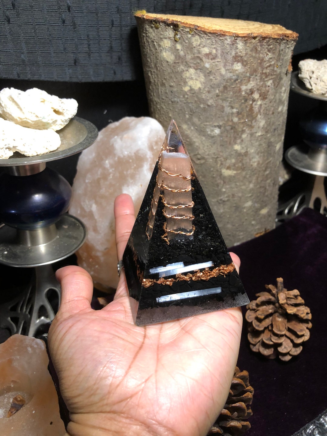 Shaman Healing and Protection Orgone Pyramid ~ Selenite ~ Black ...