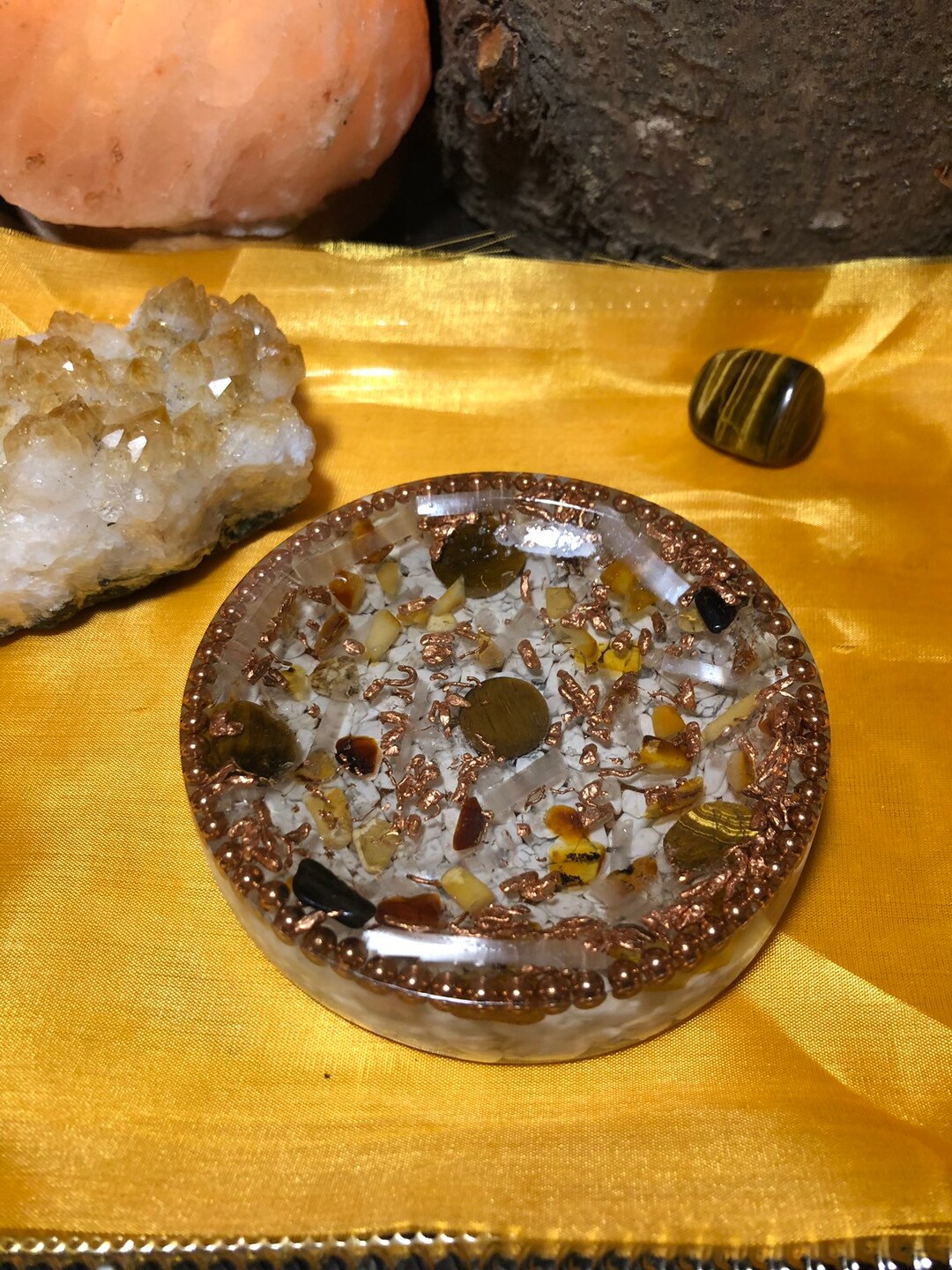 Obatala Altar Plate ~ Tiger Eye ~ Howlite ~ Selenite ~ Amber ~ Copper ...