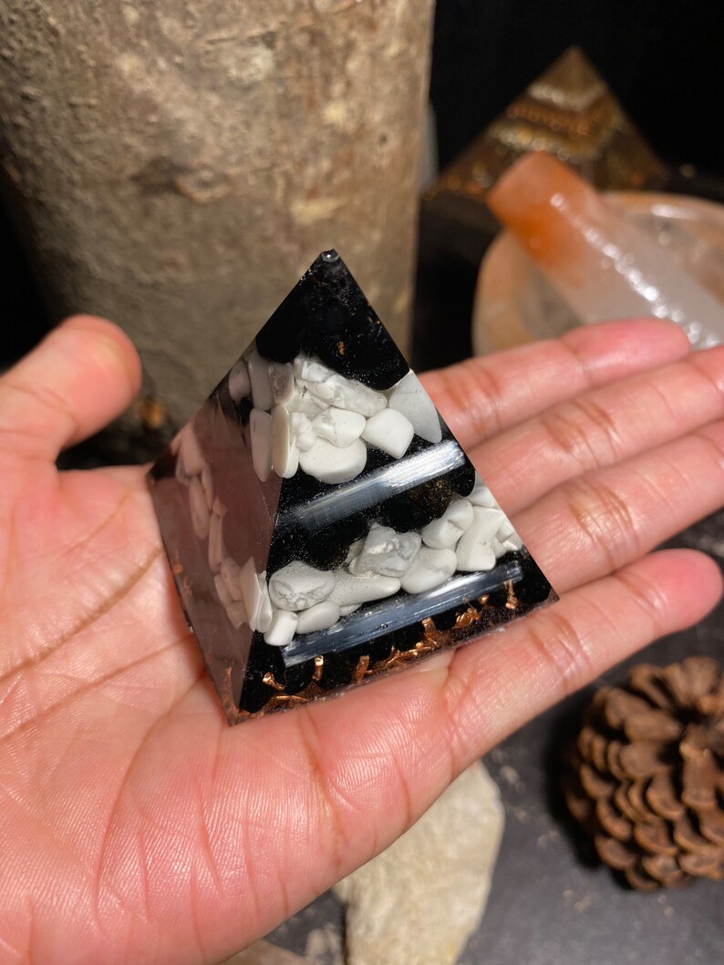 Yin Yang Talisman Pyramid - Black Tourmaline ~ Howlite ~ Selenite ...