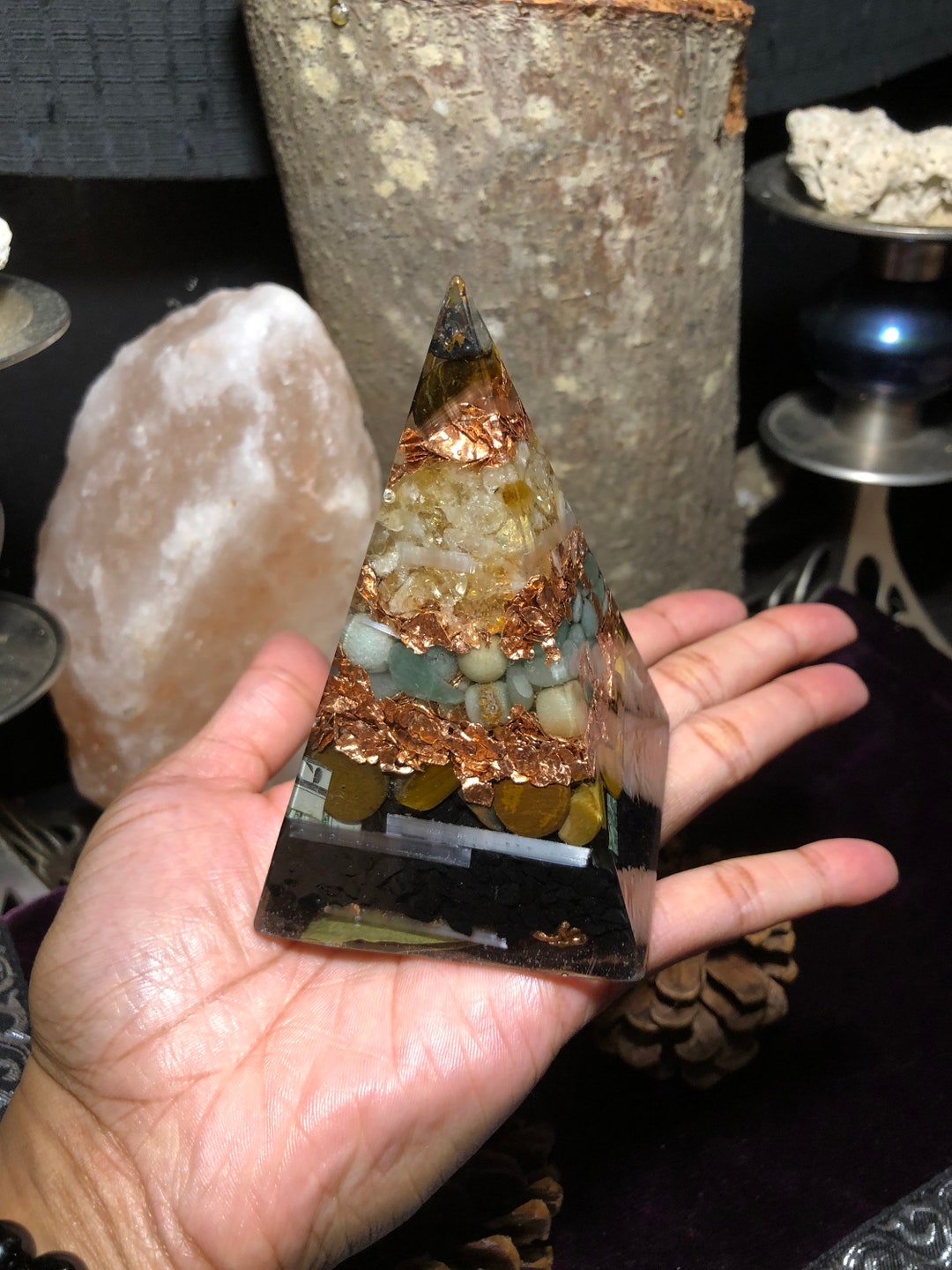 Money Success and Opportunity Orgone Pyramid ~ Tiger Eye ~ Green ...