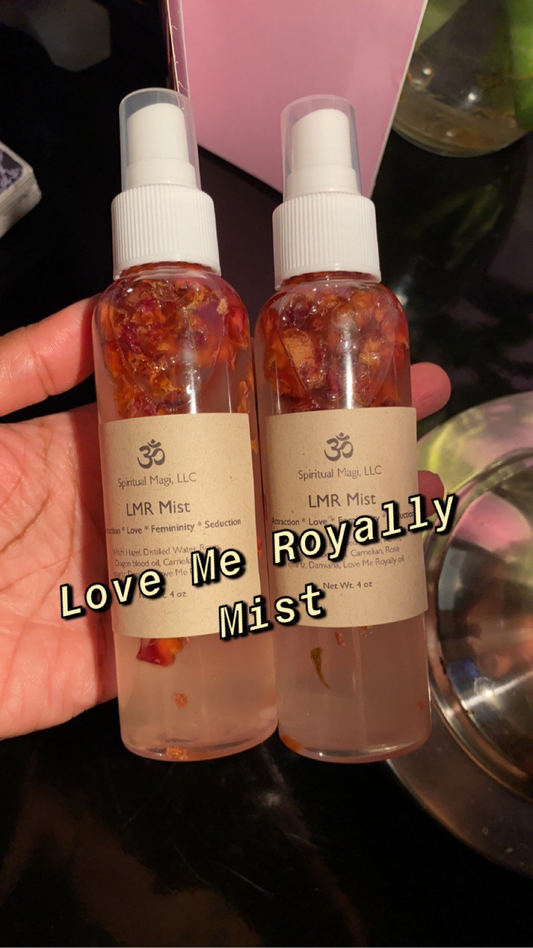 Love Me Royally Mist 4 Oz Bottles - Witch Hazel ~ Water ~ Carnelian ~ Rose Quartz ~ Gold Mica ...