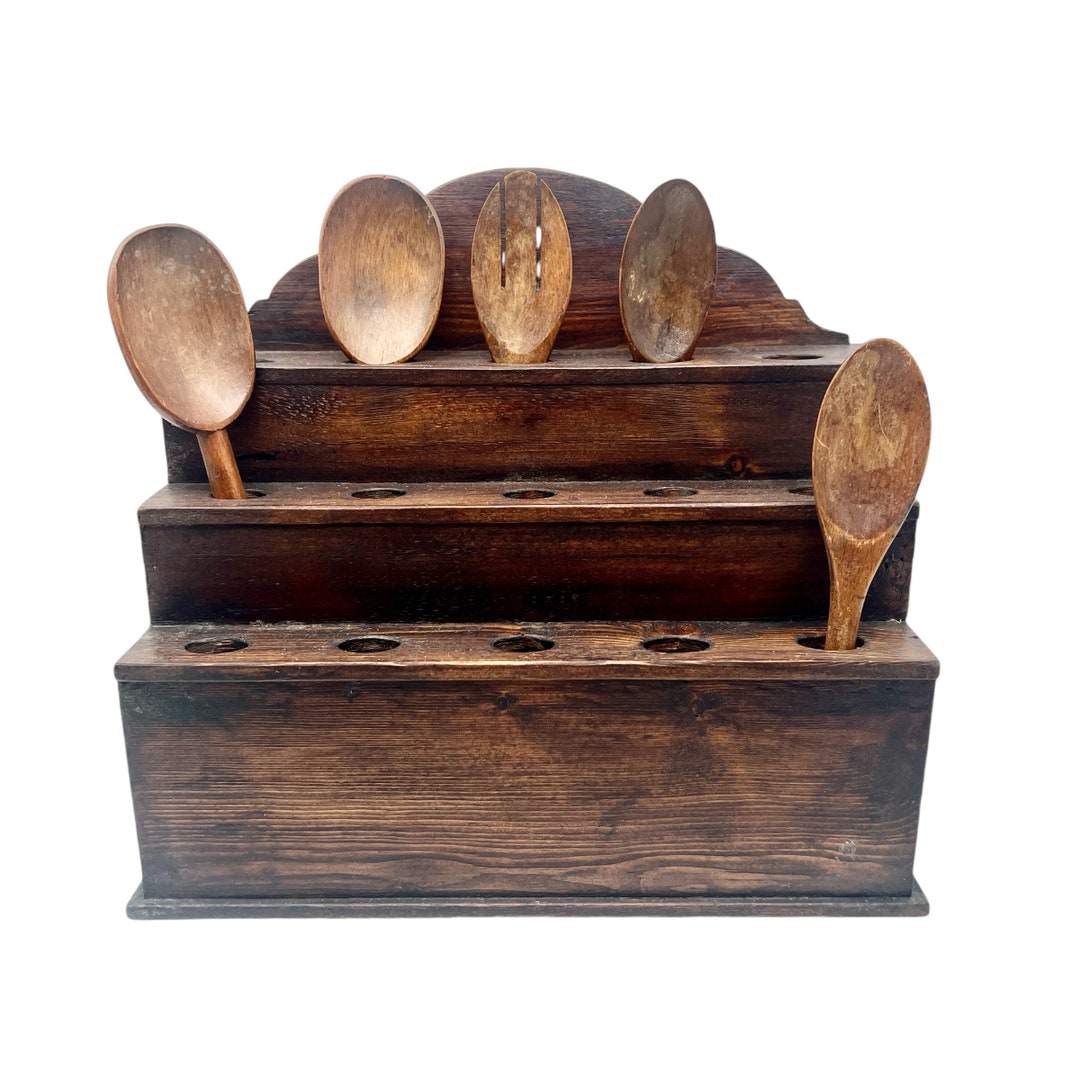 Vintage Welsh Stained Pine 3 Tier Spoon Rack 15 Spoons Kitchenalia - Etsy